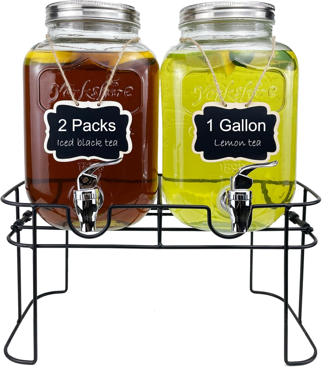 1 Gallon Glass Drink Dispenser for Parties, 2 Packs Juice Lemonade Ice ...