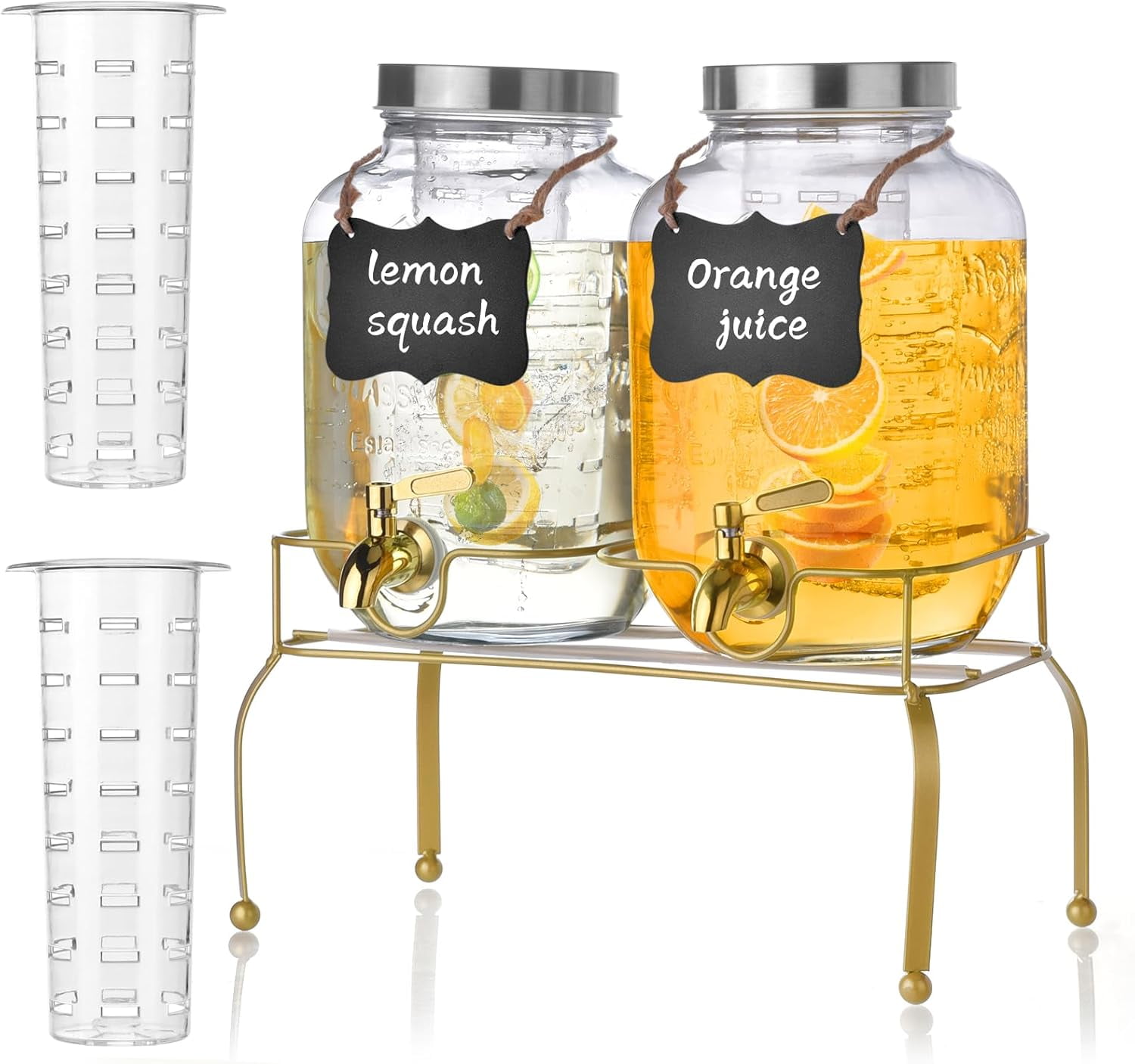 1 Gallon Glass Drink Dispenser Set of 2 – Drink Dispensers for Parties ...