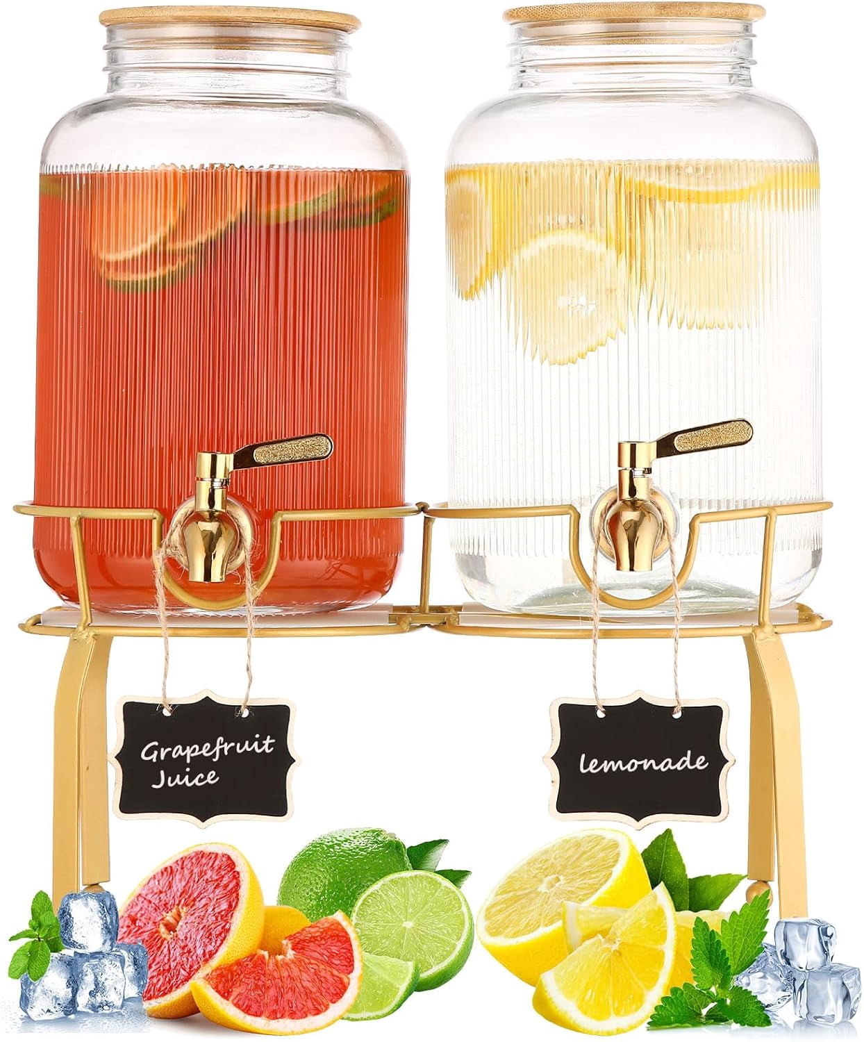1 Gallon Glass Drink Dispenser with Stand, 2pack Drink Dispensers For ...