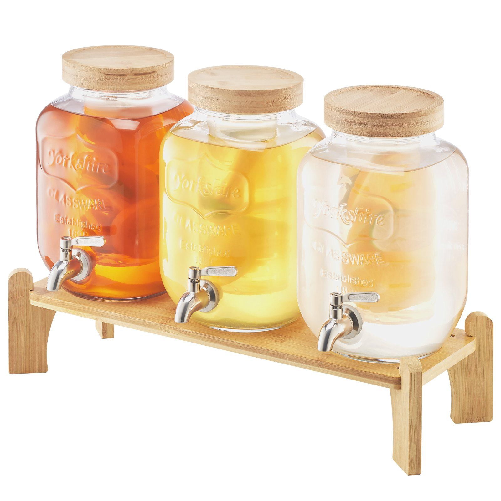 1 Gallon Glass Drink Dispenser with Stand - 3 Piece Beverage Dispenser ...