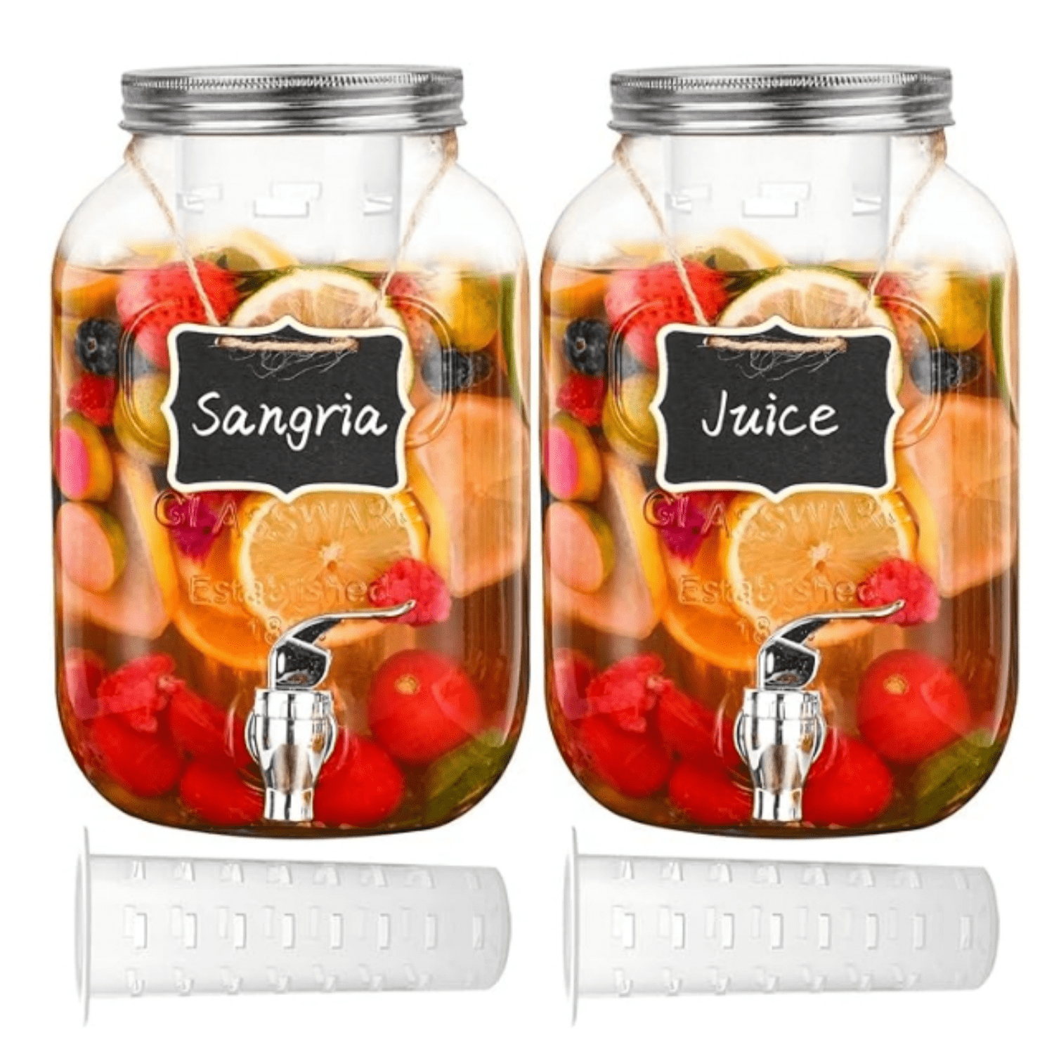 1 Gallon Glass Drink Dispensers for Parties,2 Pack Beverage Dispenser ...