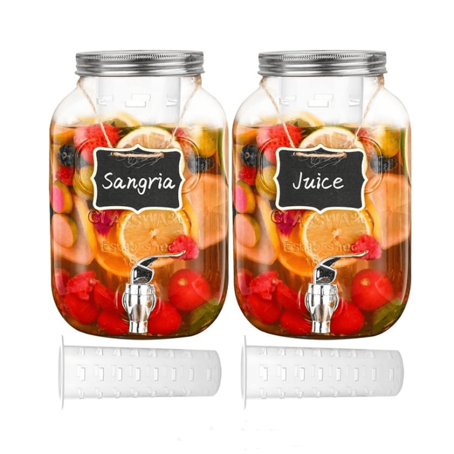 1 Gallon Glass Drink Dispensers for Parties,2 Pack Beverage Dispenser ...