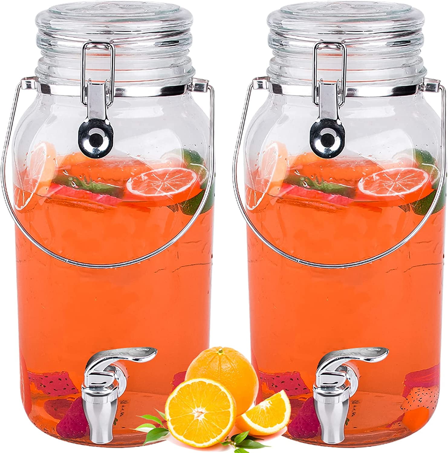 1 Gallon Glass Drink Dispensers for Parties,2 Pack Beverage Dispenser ...