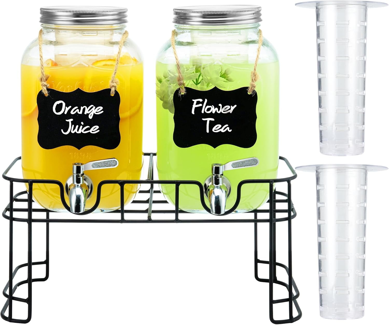 1 Gallon Glass Drink Dispensers for Parties, 2PACK Beverage Dispenser ...