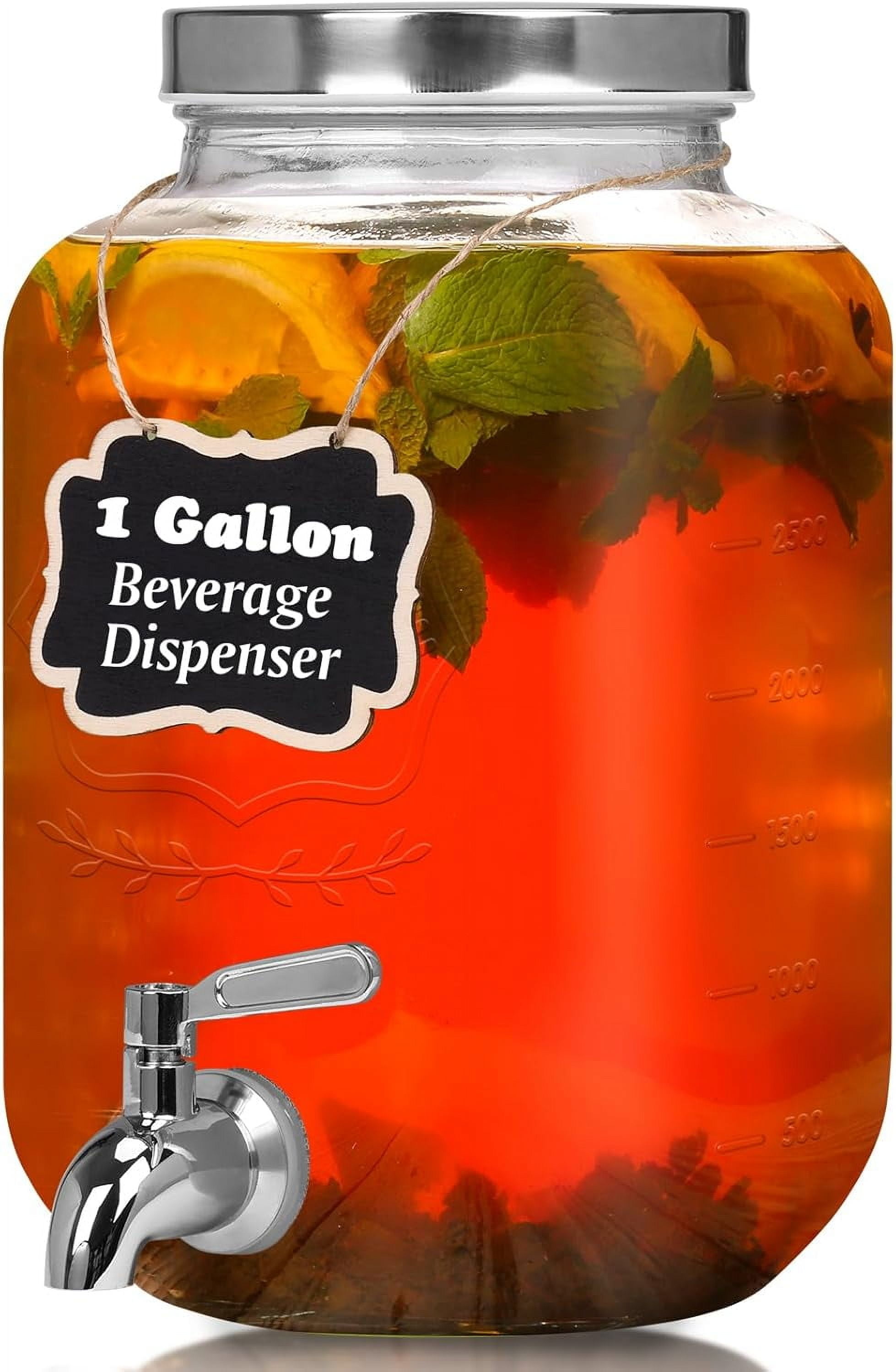 1 Gallon Glass Drinks Dispenser for Parties, Beverage Dispenser for Juice and Iced Tea, Airtight ...
