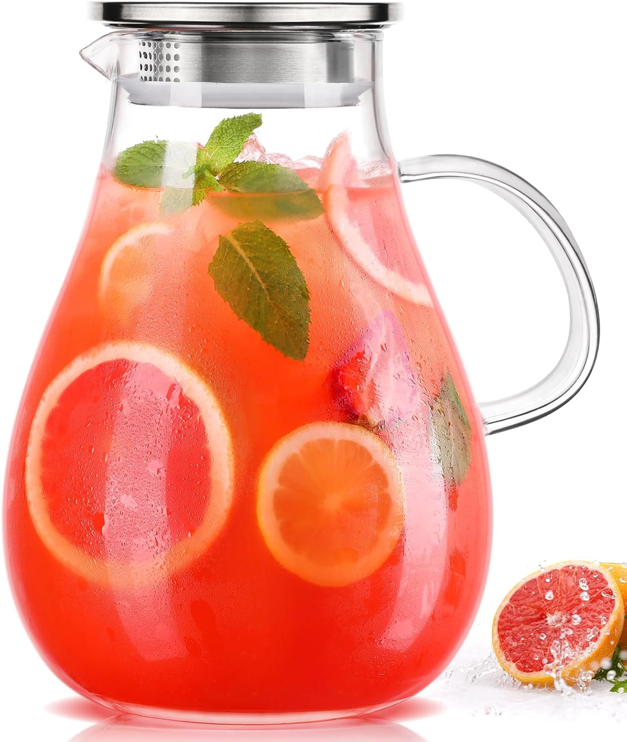 1 Gallon Glass Pitcher with Lid, 128oz Glass Water Pitcher with Handle ...