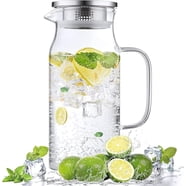 2pcs 68oz Glass Pitcher,Square Water Pitcher with Lid and Handle,Coffee ...