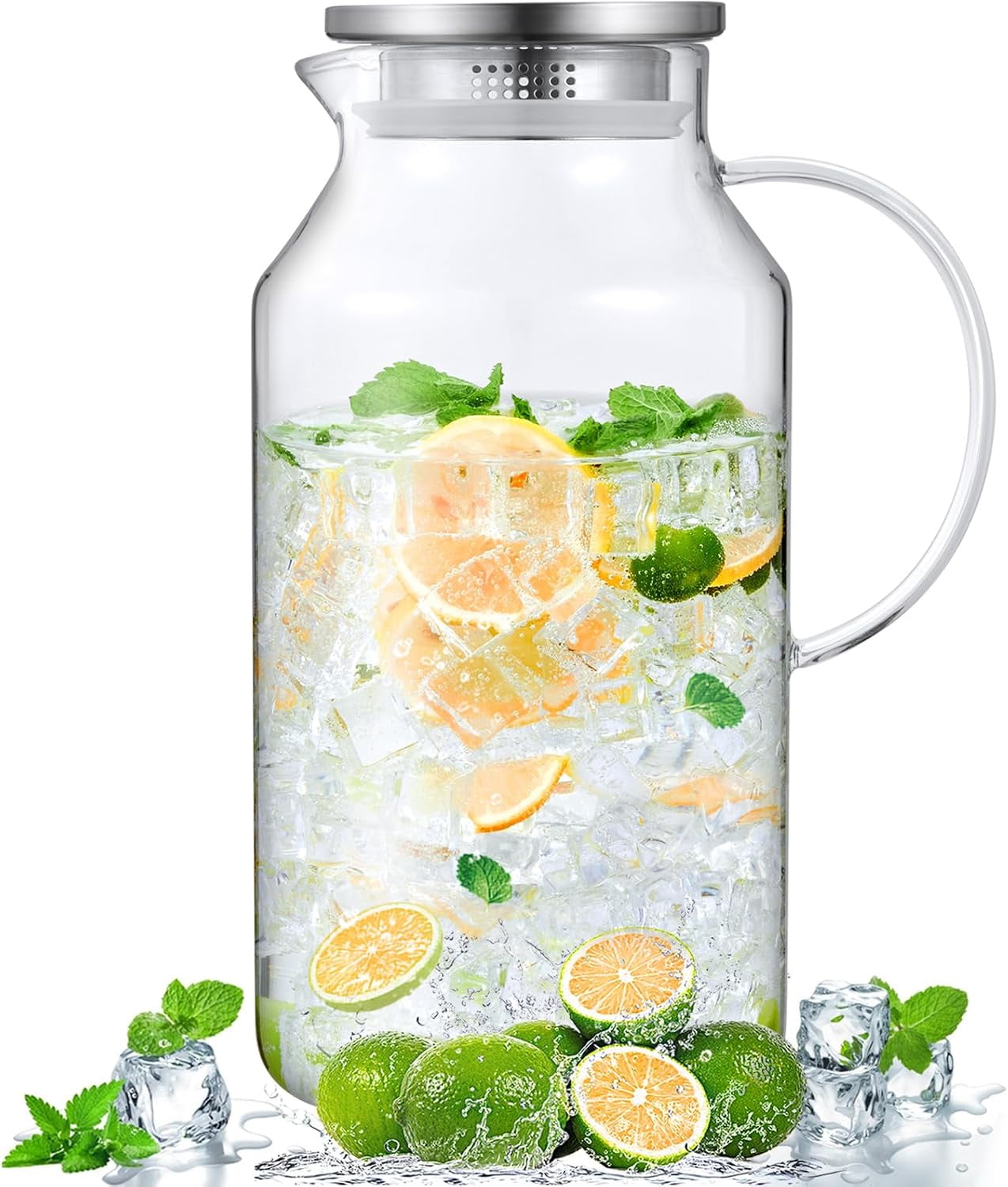 1 Gallon Glass Pitcher with Lid and Spout, Glass Water Pitcher for ...