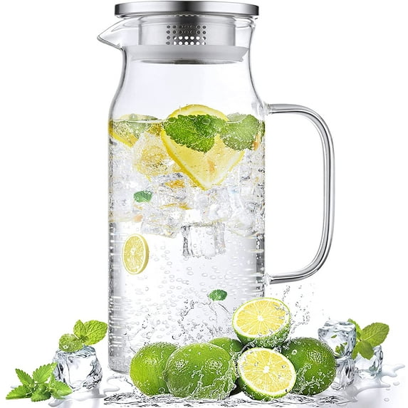 1 Gallon Glass Pitcher with Lid and Handle - Large Water Pitcher for ...