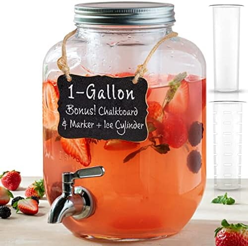 1 Gallon Glass Water Dispenser with Stainless Steel Spigot + Marker ...