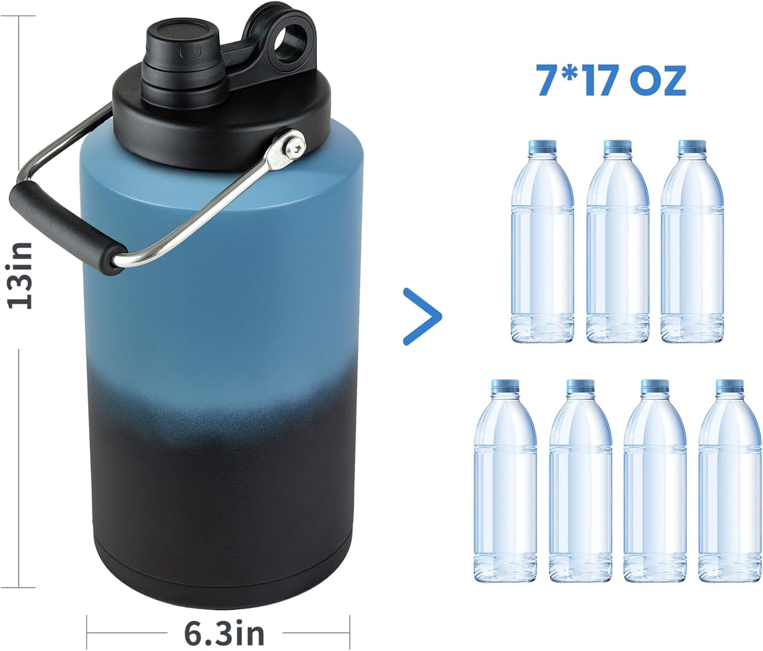 1 Gallon Insulated Water Jug, 128 oz Stainless Steel Bottle with Wide ...
