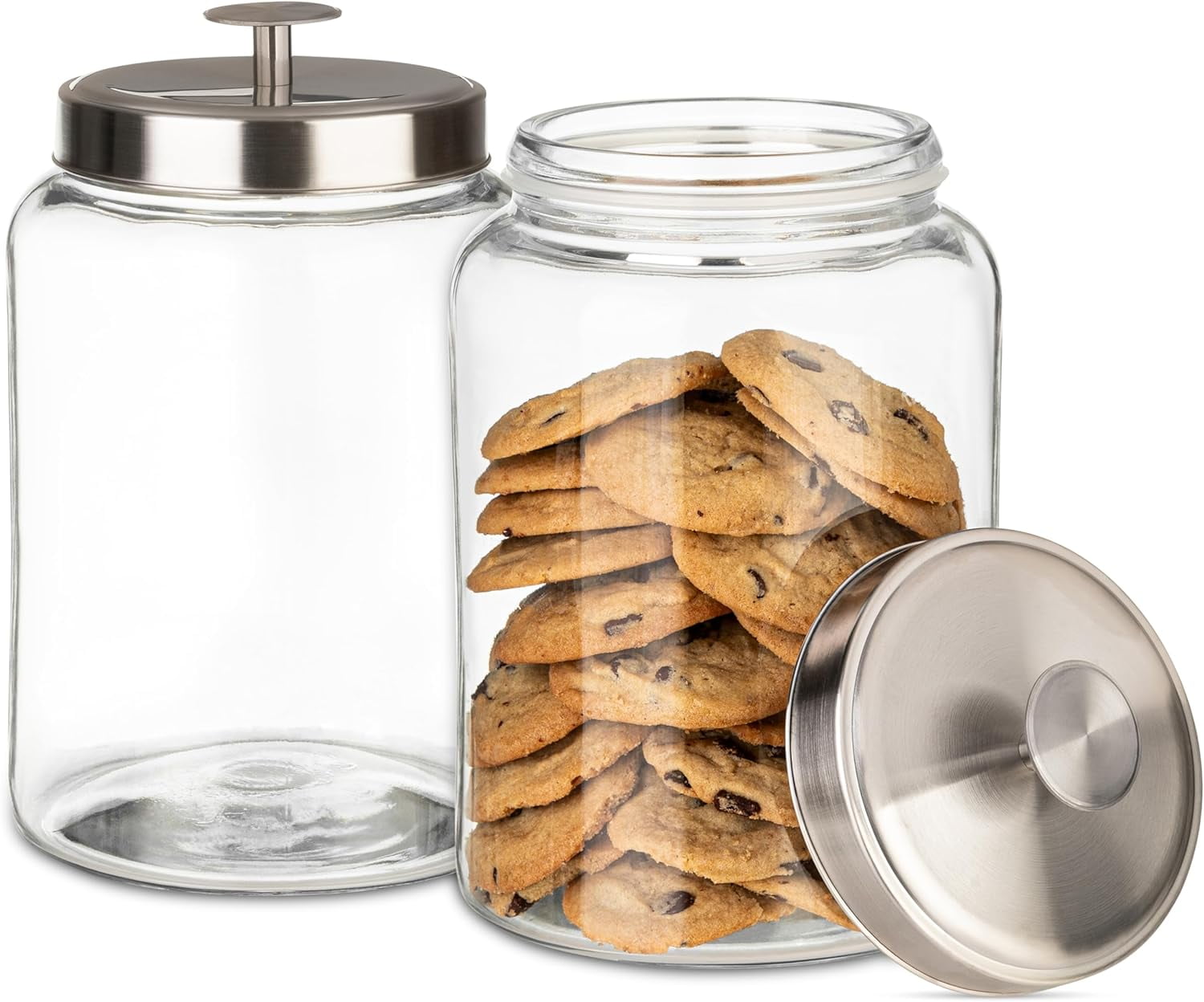 1 Gallon Large Glass Cookie Jar with Airtight Metal Lids - Food Storage ...