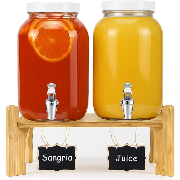 1 Gallon Large Glass Drink Dispensers with Stand for Parties, Glass ...