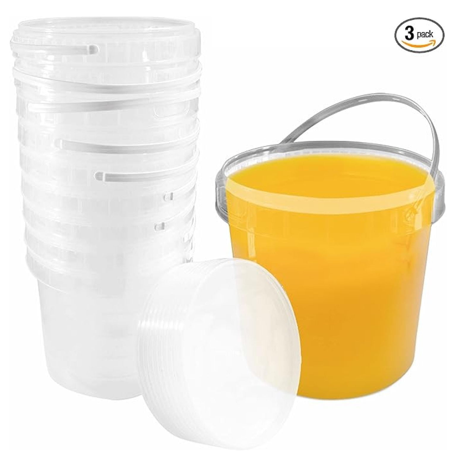 1 Gallon Plastic Buckets with Lids (3 Pack) - Clear Food Storage ...