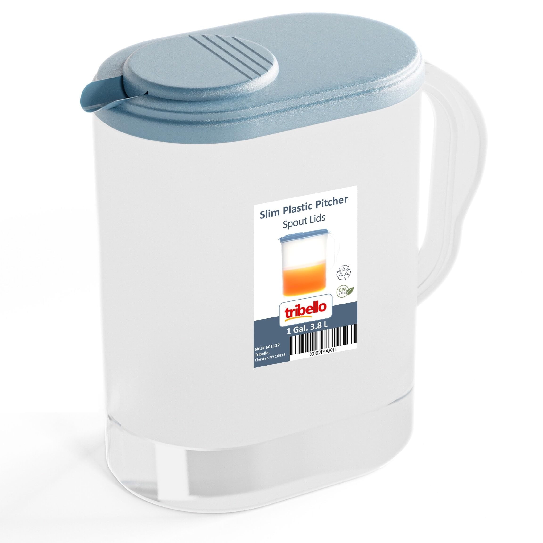 1-Gallon Slim Plastic Water Pitcher (Lid+Pivot-Top Spout) – BPA-Free ...