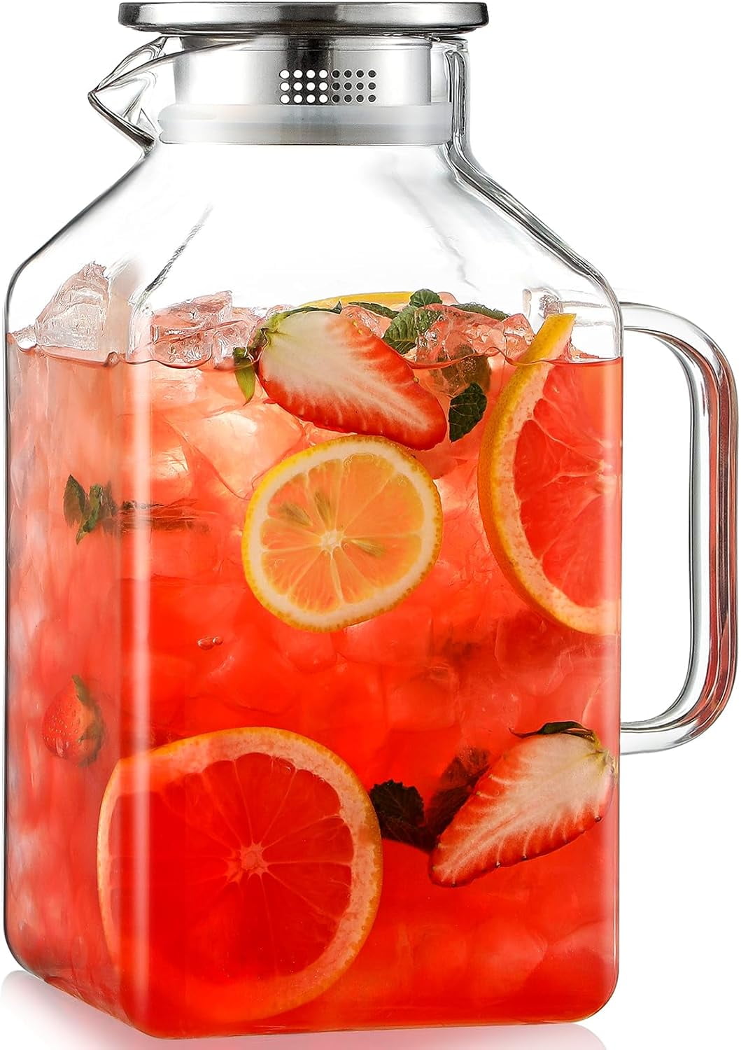1 Gallon Square Glass Pitcher with Lid and Spout, Borosilicate Glass ...