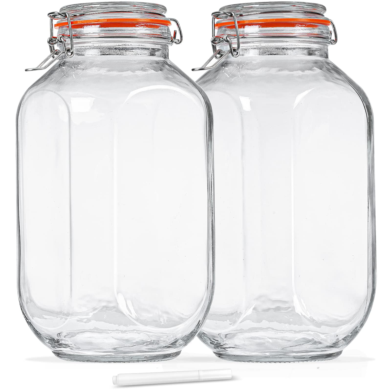 1 Gallon Square Glass Storage Jars with Airtight Lids, 2 Pack Large ...