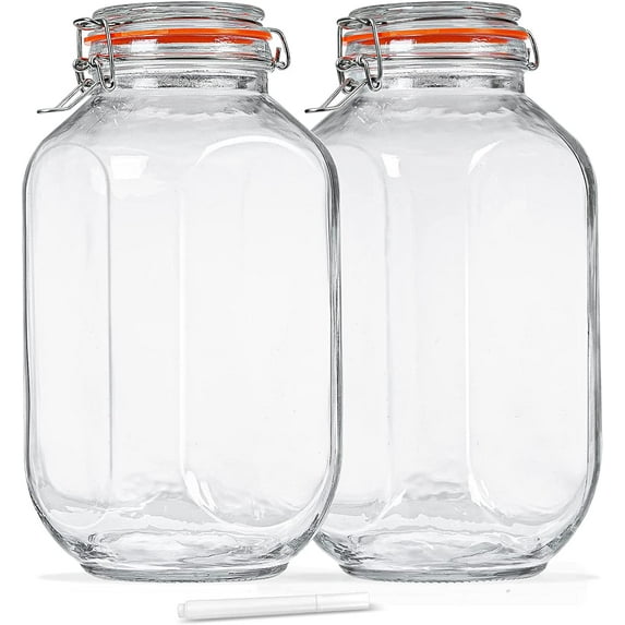 1 Gallon Square Glass Storage Jars with Airtight Lids, 2 Pack Large ...