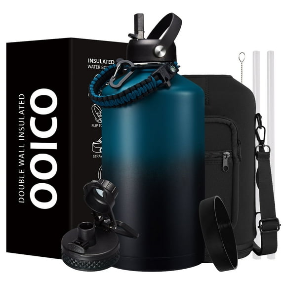 OOICO 1 Gallon Insulated Water Jug, 128oz Stainless Steel, Keeps Drinks ...