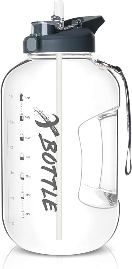 1 Gallon Water Bottle with Straw & Chug lid, BPA Free Dishwasher Safe 128oz Large Water Bottle ...