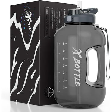 1 Gallon Water Bottle with Straw & Chug lid (optional), BPA Free 128oz Large Water Bottle with ...