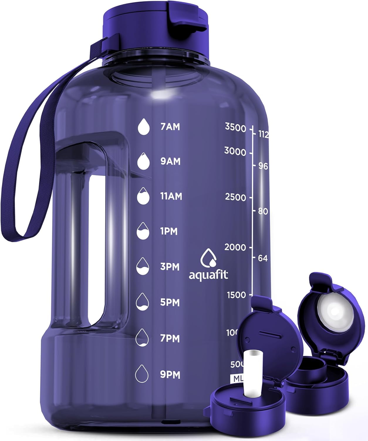 1 Gallon Water Bottle with Time Marker - Straw & Chug Lids - 128 oz Water Bottle with Straw ...