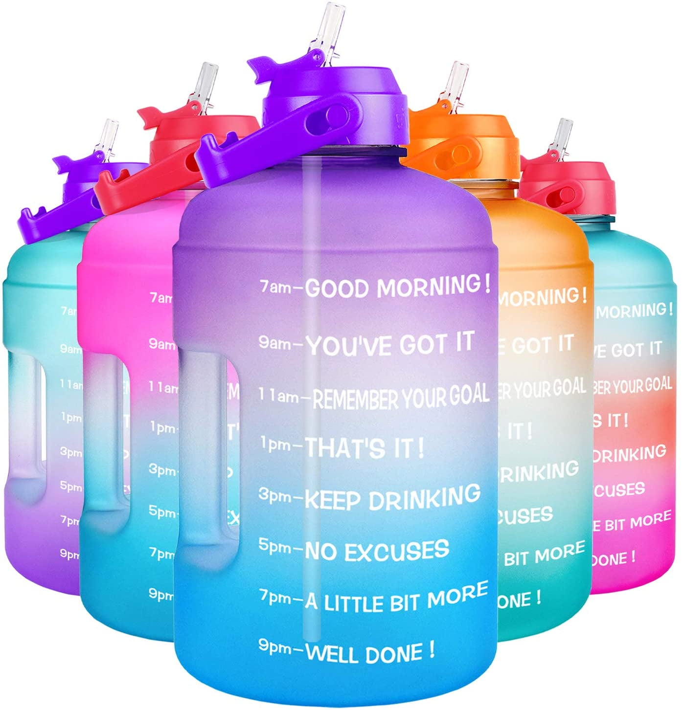1 Gallon Water Bottle - with Straw & Motivational Time Marker Leak-Proof BPA Free Reusable Gym ...