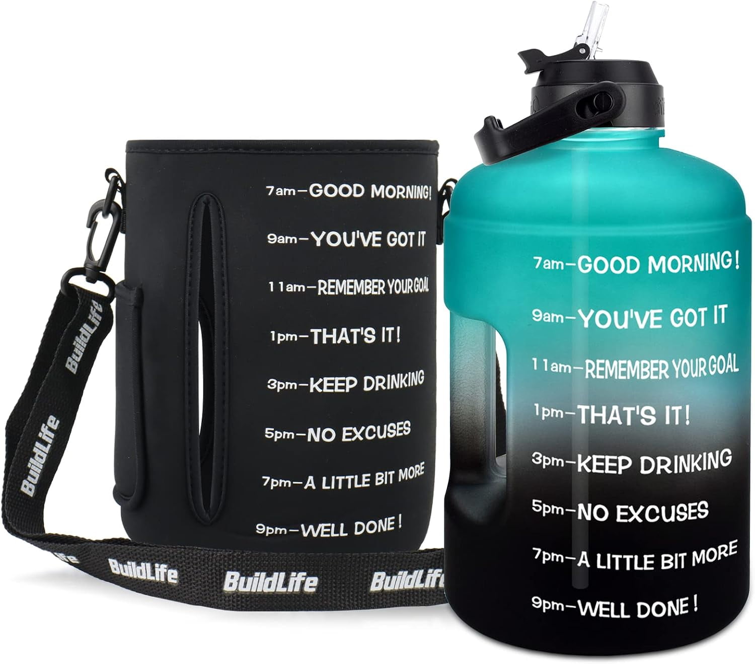 1 Gallon Water Bottle - with Straw & Motivational Time Marker Leak-Proof BPA Free Reusable Gym ...