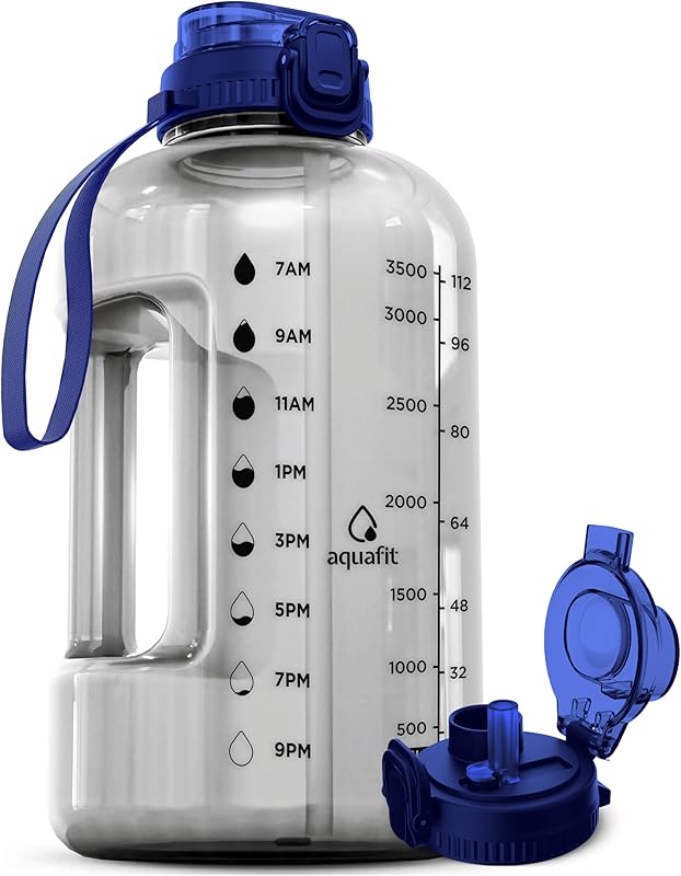 1 Gallon Water Bottle with Time Marker - Straw & Chug Lid - BPA Free ...