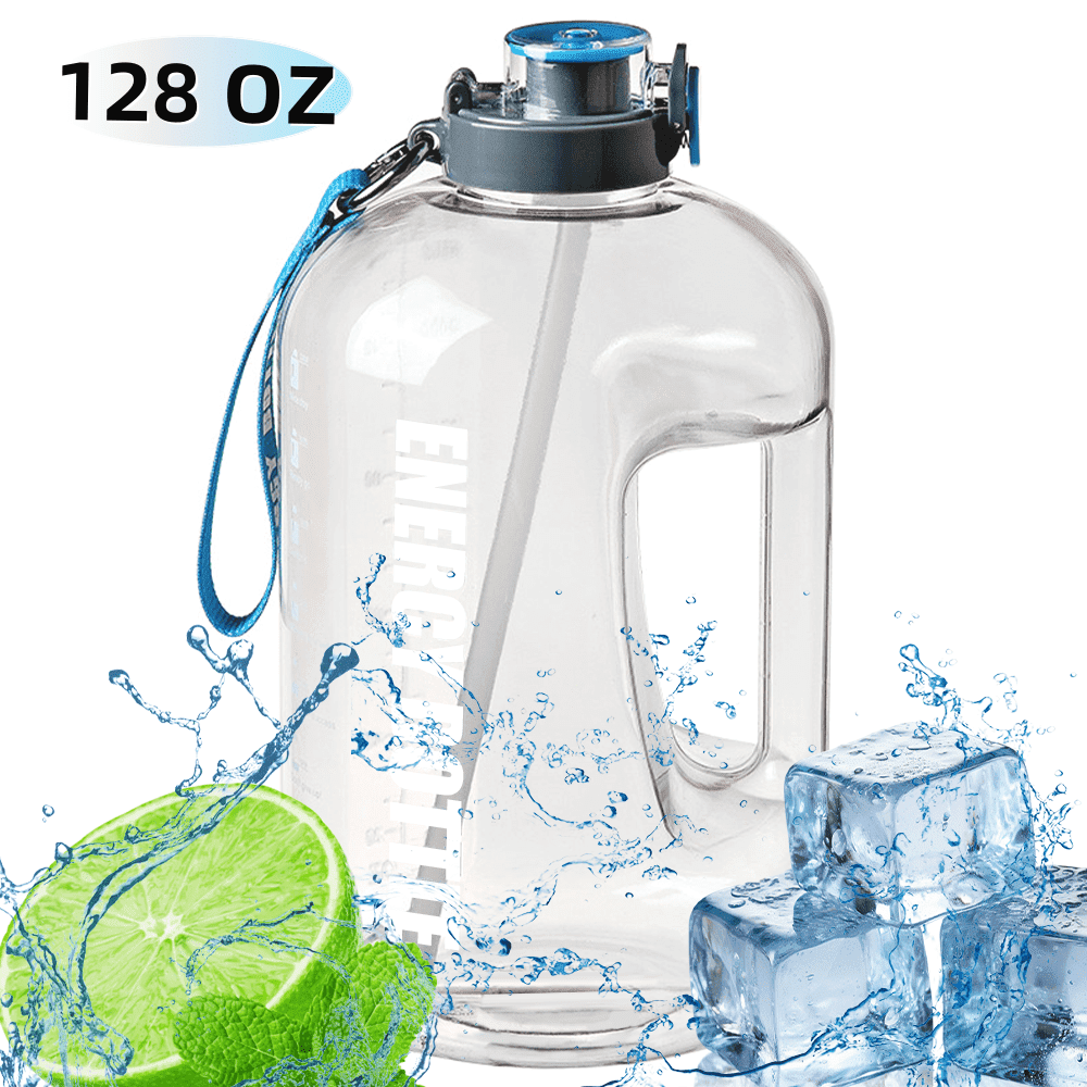1 Gallon Water Bottles, 128 oz Motivational Time Marked Water Bottle With Straw, BPA Free,Leak ...