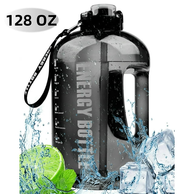 1 Gallon (128oz) Water Bottle with Time Marker, Straw, Leak Proof, BPA Free - Walmart.com