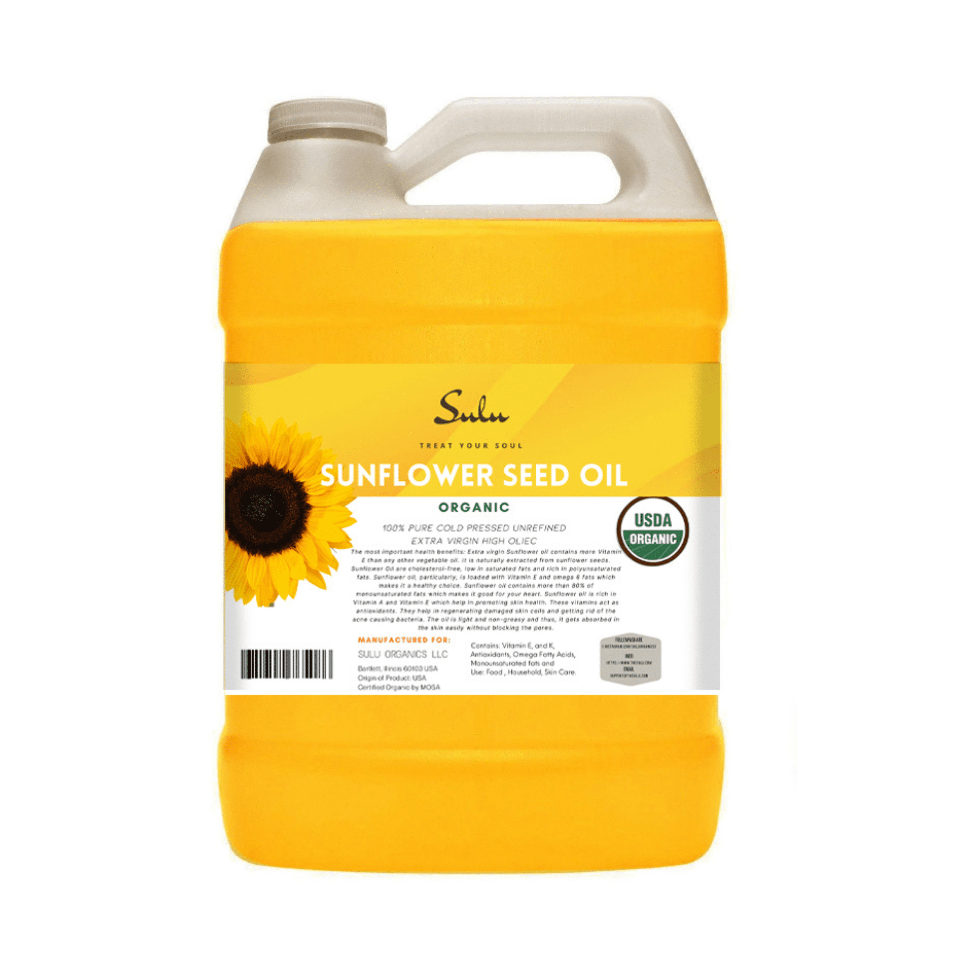 SULU ORGANICS, 1 Gallon High Oleic Sunflower Seed Oil, 100% Pure ...
