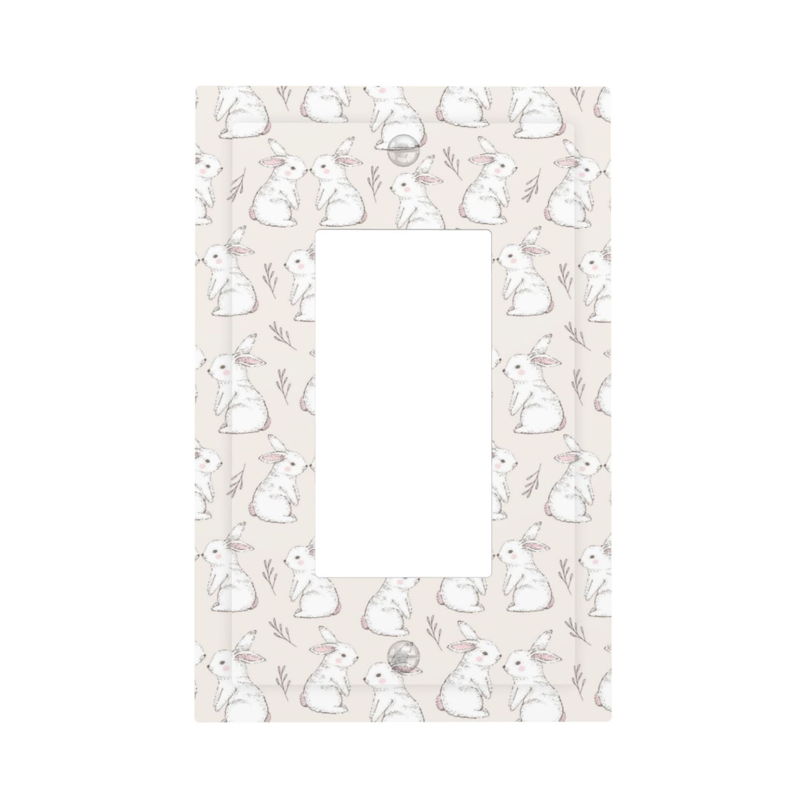 1-Gang 1 Rocker Wall Plate, Cute White Rabbits Prints Plate Covers ...
