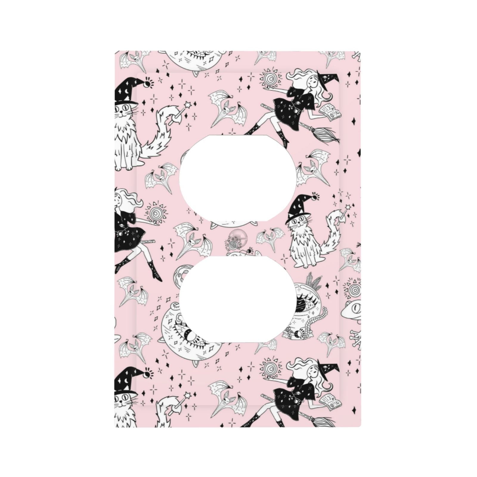 1-Gang Duplex Outlet Wall Plate, Pink Witch Cat Prints Plate Covers ...