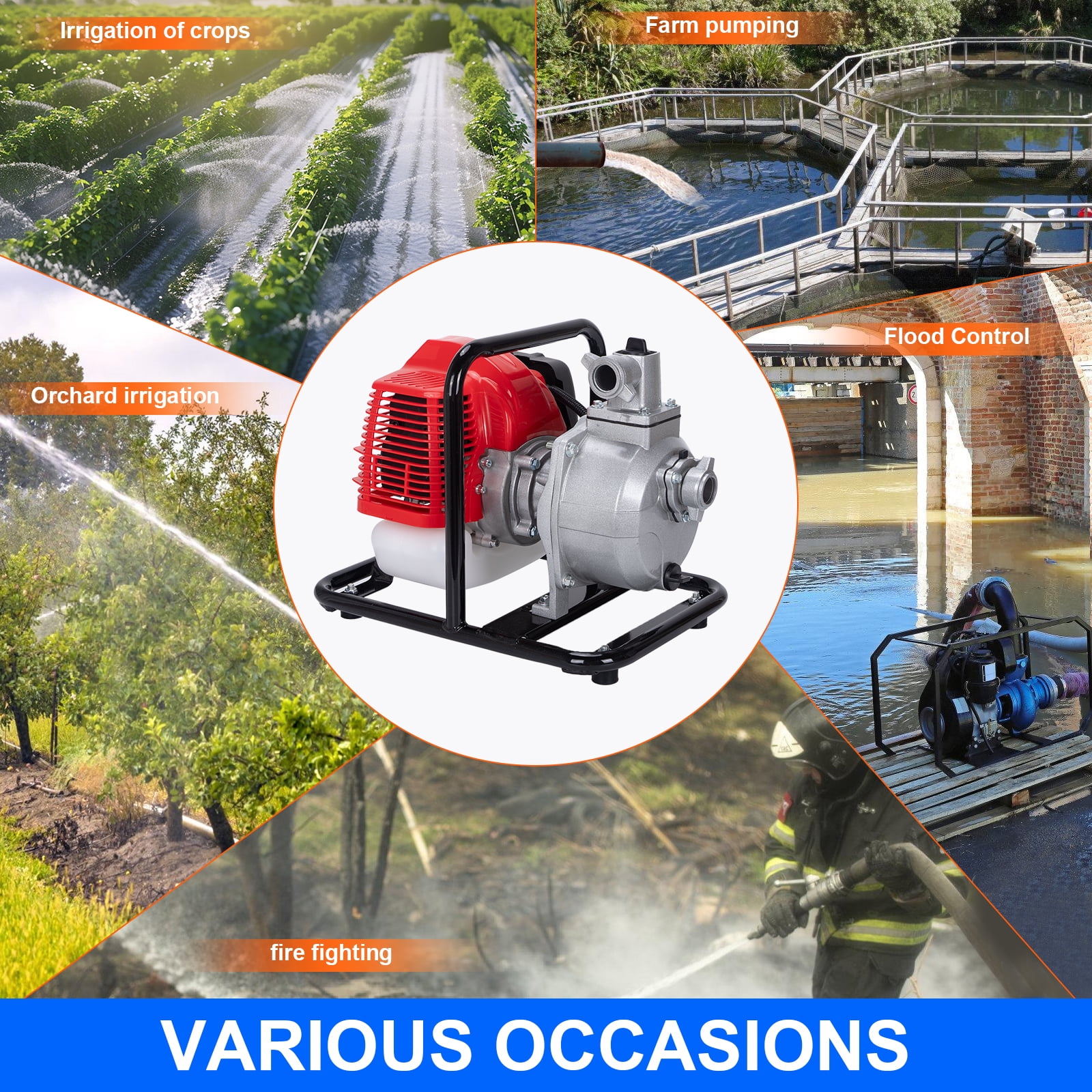 1" Gasoline Water Pump 1.7HP Gas-Powered Semi-Trash Water Transfer Pump ...