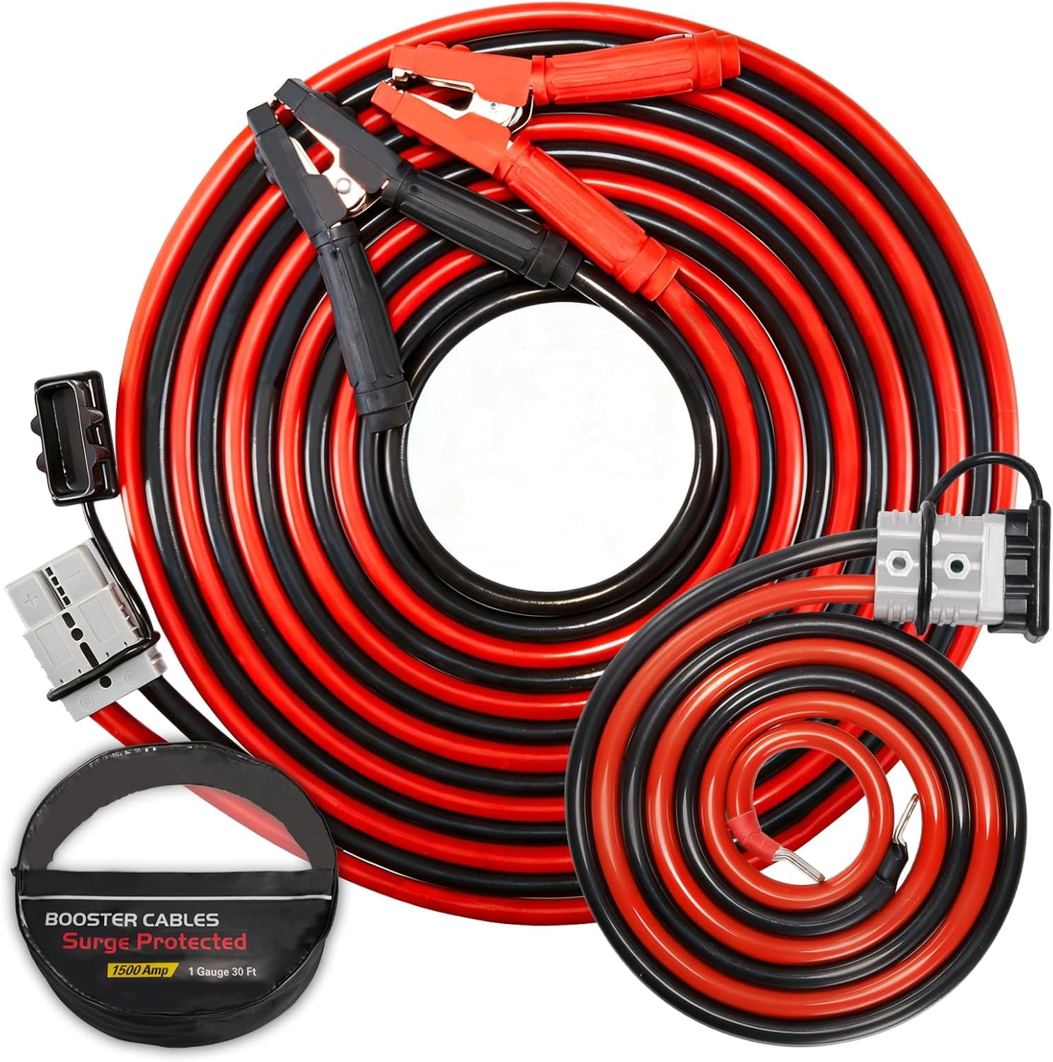 1 Gauge 30 FT Quick Connect Jumper Cables, 1000A Heavy Duty Booster ...