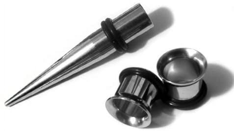 (1 Gauge Taper & Plugs) Steel Taper & a Pair Of Stainless Steel Tunnel ...