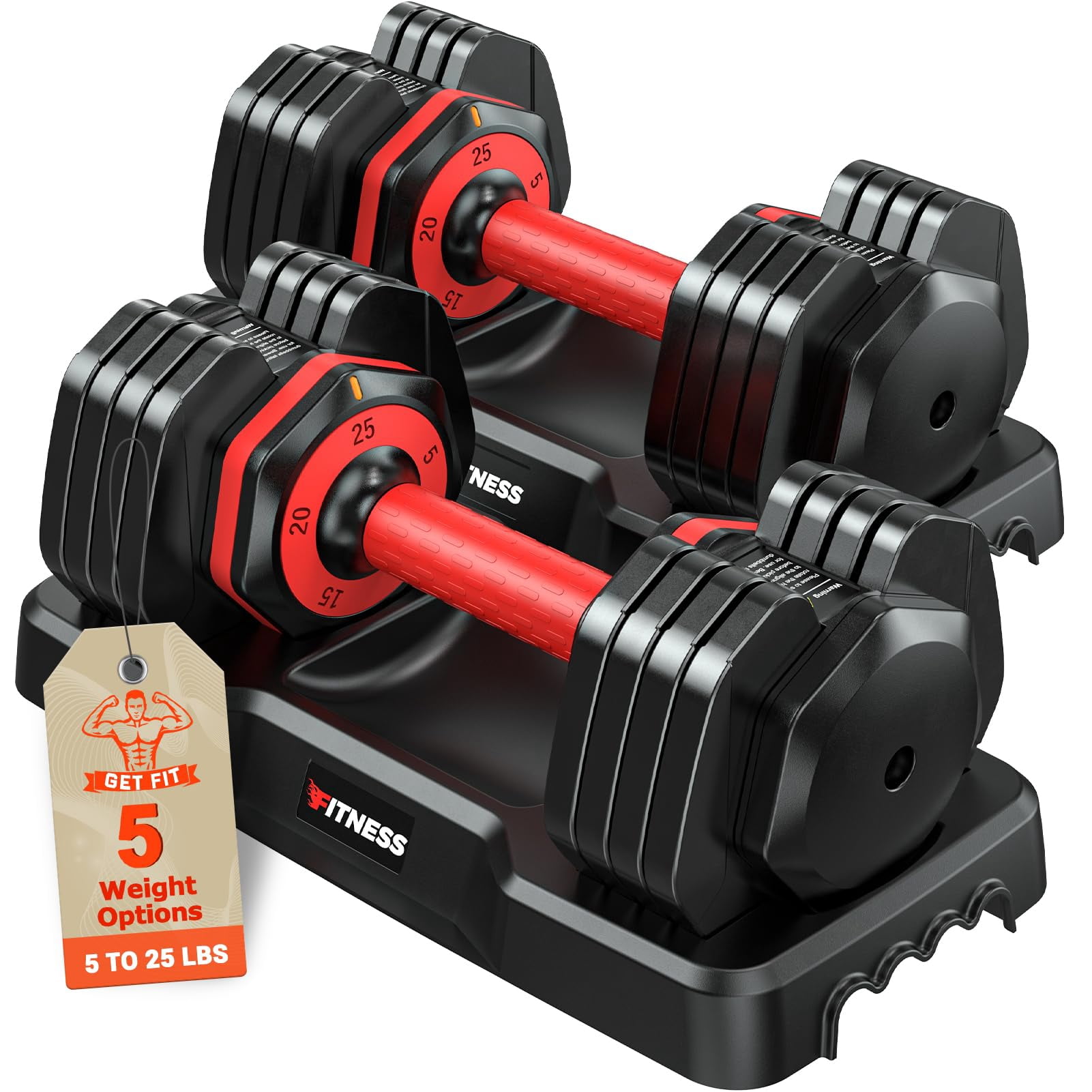 1 Hand Adjustable Dumbbells Set, 10 in 1 Free Weights, Secure Locking ...