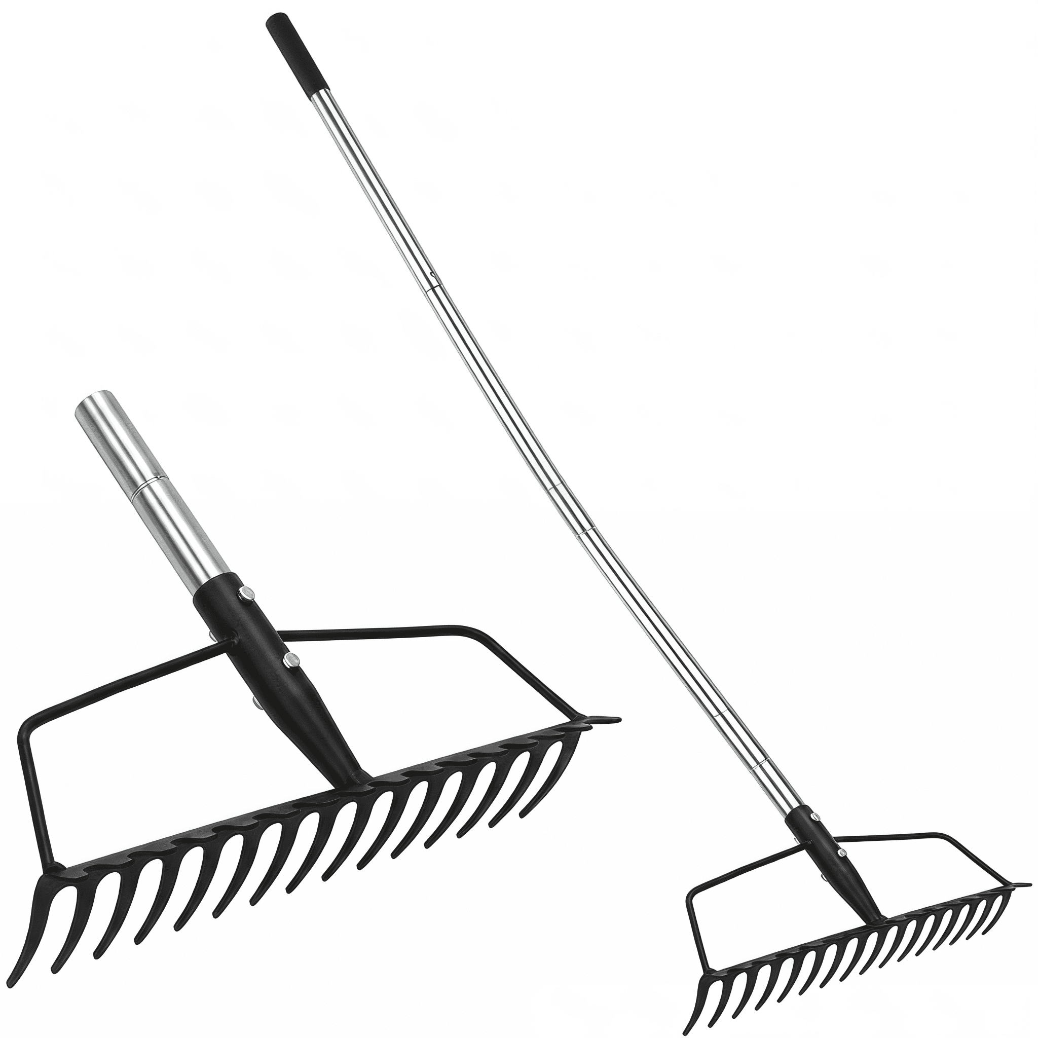 1 Heavy Duty 16-Tine Bow Rake with Adjustable Stainless Steel Handle ...