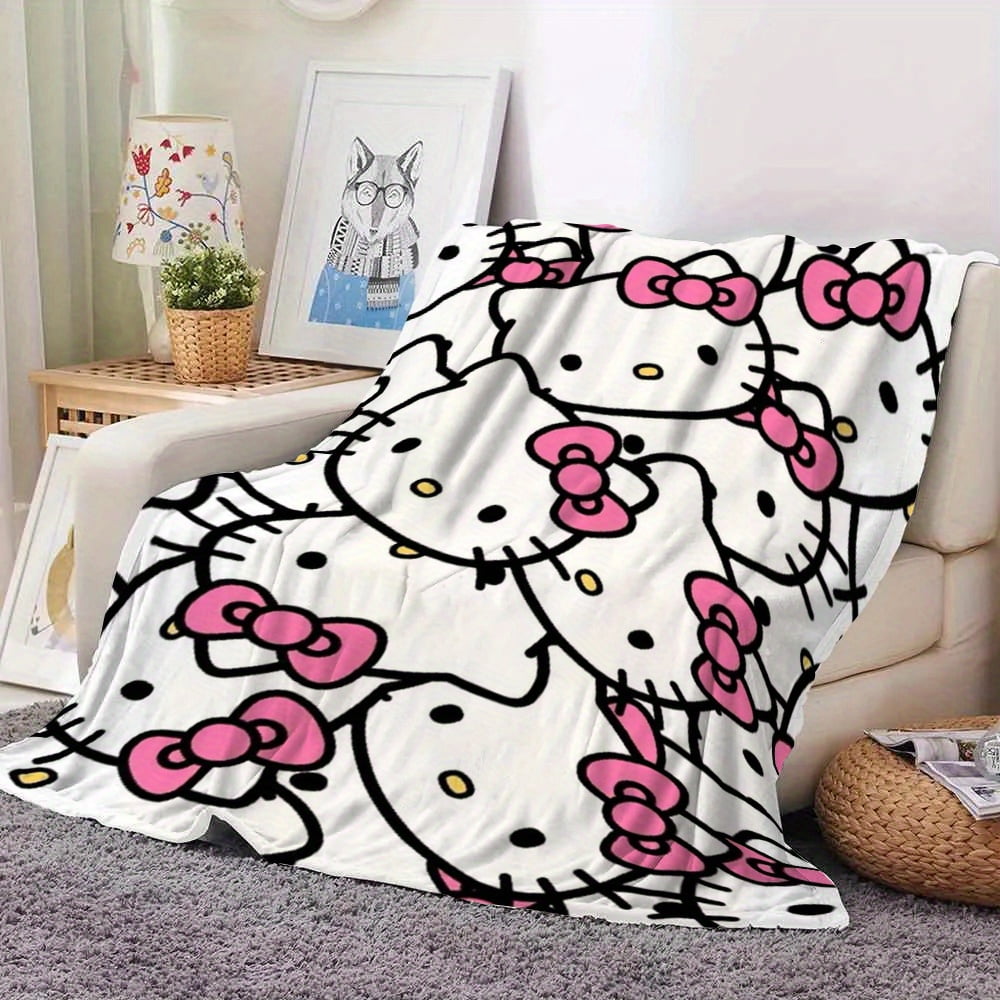 1 Helo-Kitty blanket - black pink color scheme, machine washable bed ...