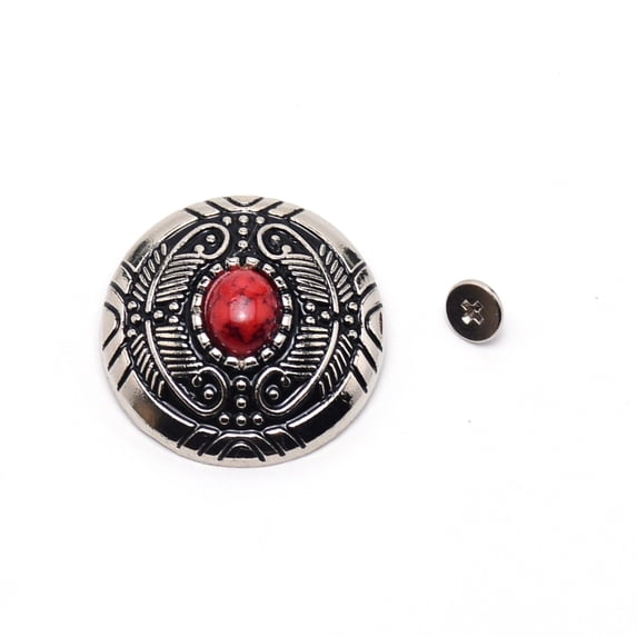 1-Hole Alloy & Cat eye Turquoise Decorative Rivets Flat Round with Leaf ...