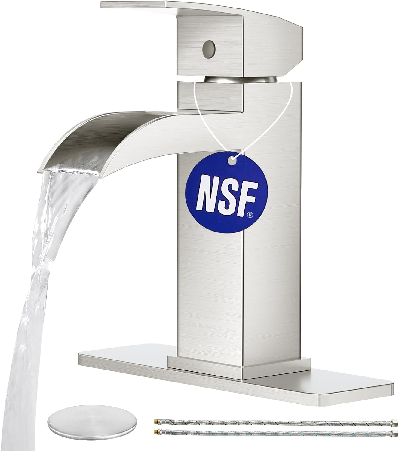 1 Hole Bathroom Faucet with Waterfall Design Single Handle Brushed ...