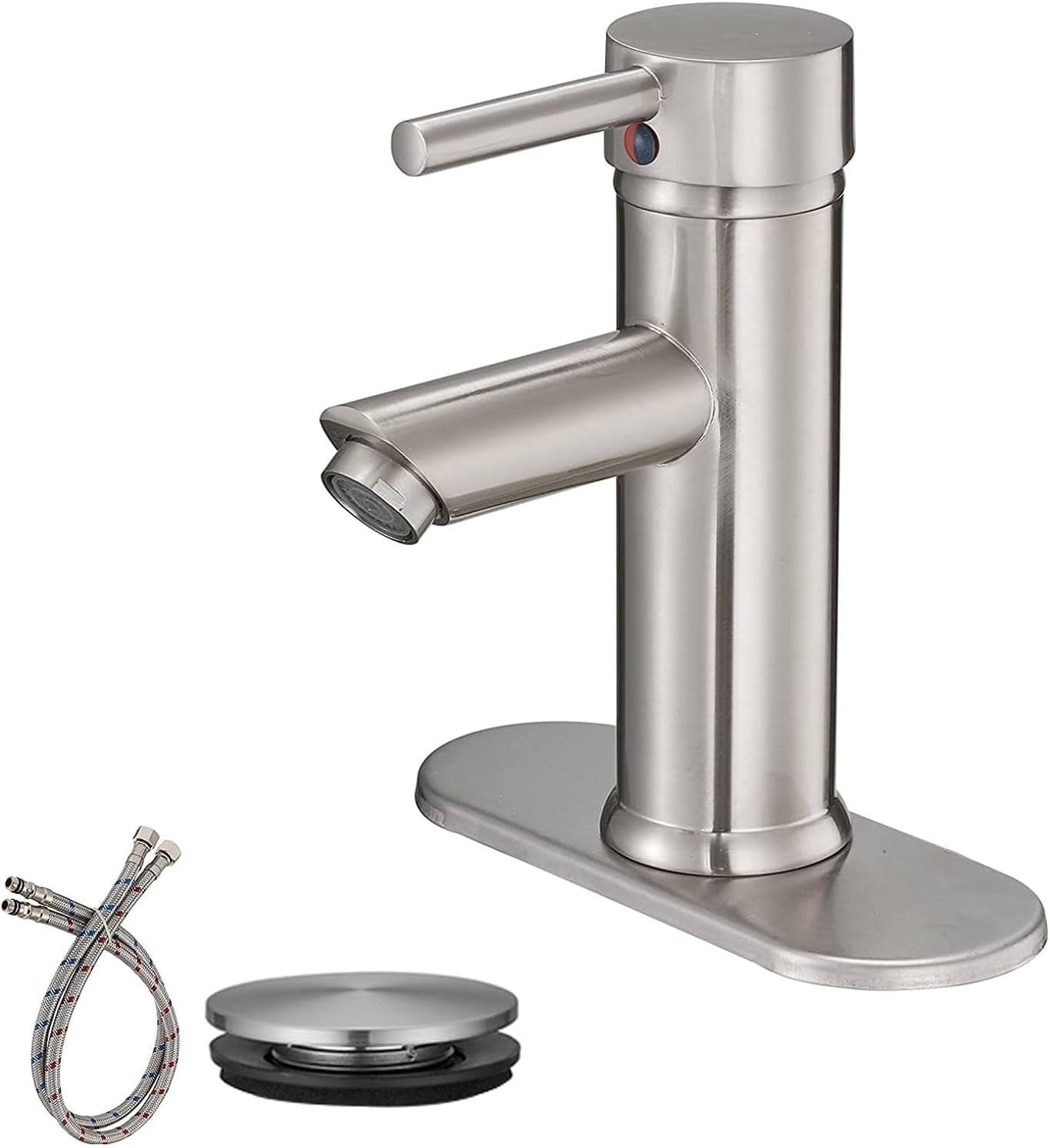 1 Hole Brushed Nickel Bathroom Sink Faucet with Single Handle Aerator ...