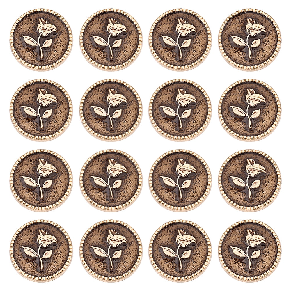 1-Hole Vintage Zinc Alloy Shank Buttons Flat Round with Rose Pattern ...