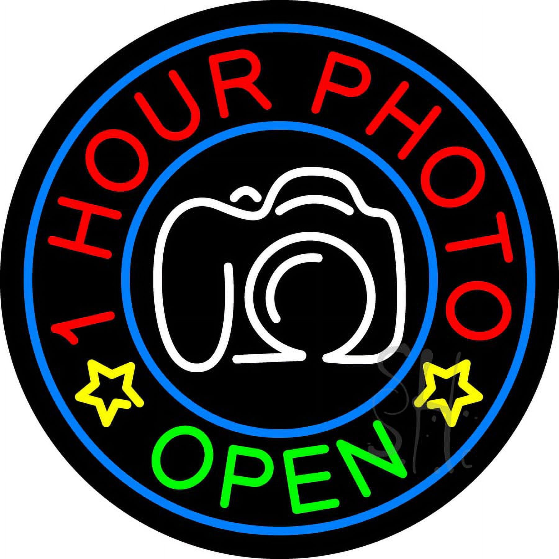 1 Hour Photo Open LED Neon Sign 18 x 18 - inches, Black Square Cut ...