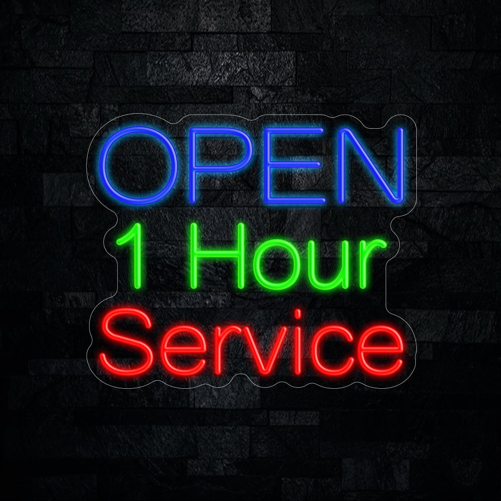 1 Hour Service Open LED Neon Sign 18"L x 15"H #25013 - Walmart.com