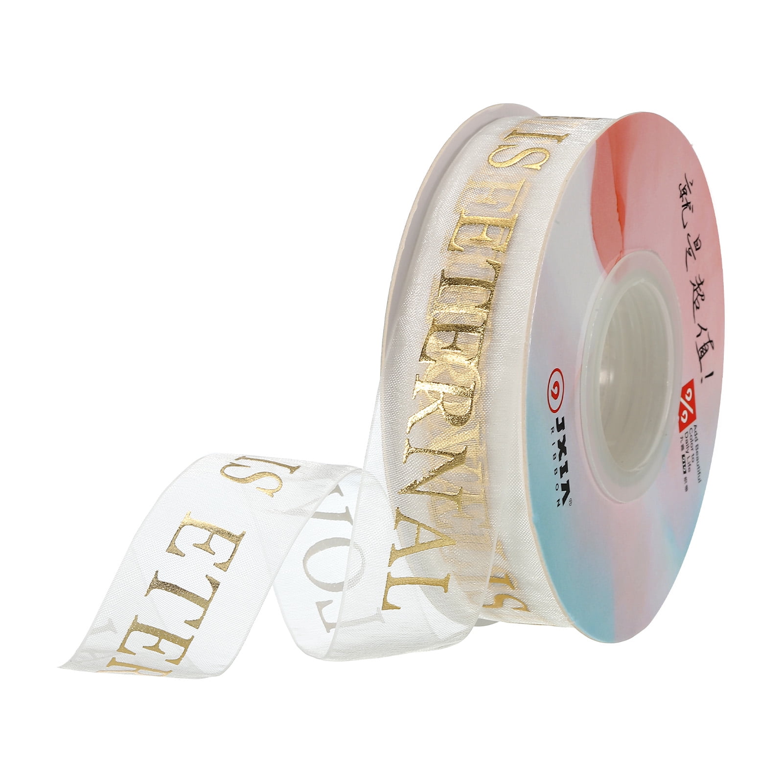 1 Inch 10 Yard Wide Organza Wired Sheer Chiffon Ribbon Gold for Gift ...