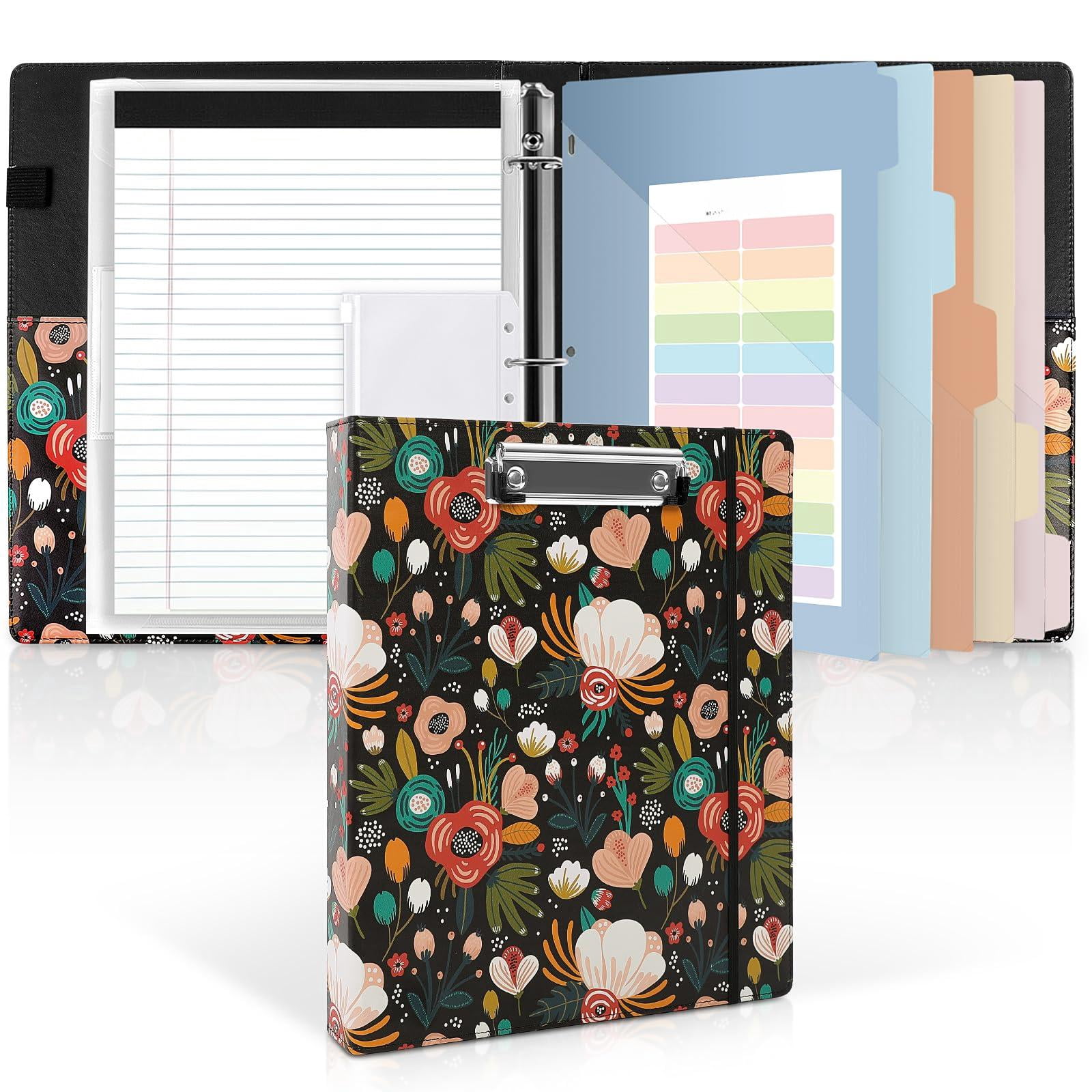1 Inch 3-Ring Binder Floral Blak-b with Clipboard, Letter Size for Work ...