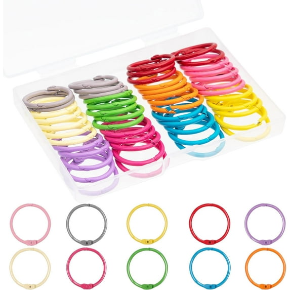 1 Inch (50 Pack) Metallic Loose Leaf Binder Rings for Flashcards, Index ...
