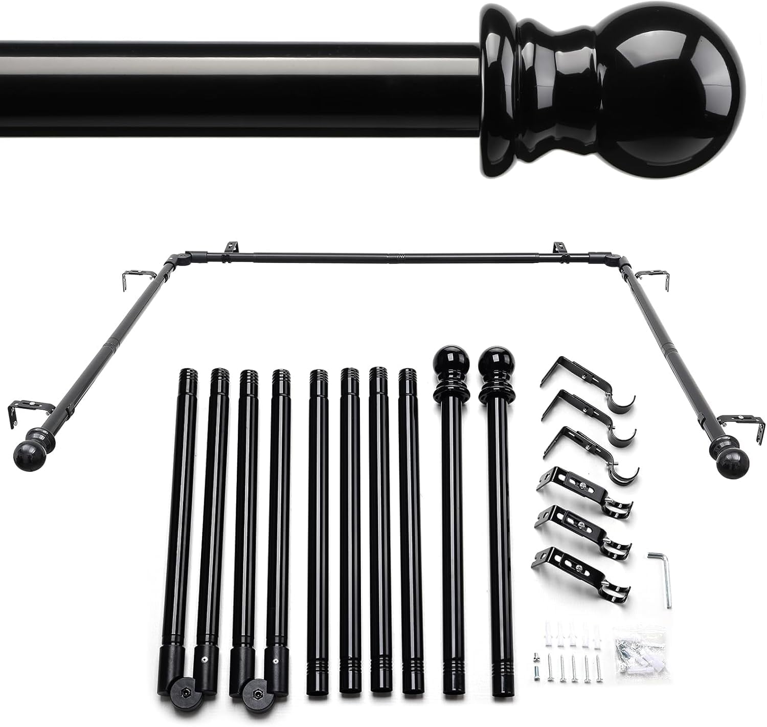 1 Inch Bay Window Curtain Rod U-Shaped Black, Adjustable 59-184 Inch ...